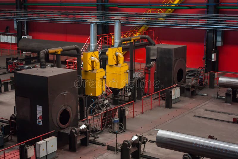 Tube Rolling Process at Manufacturing Plant. Closeup of Production ...