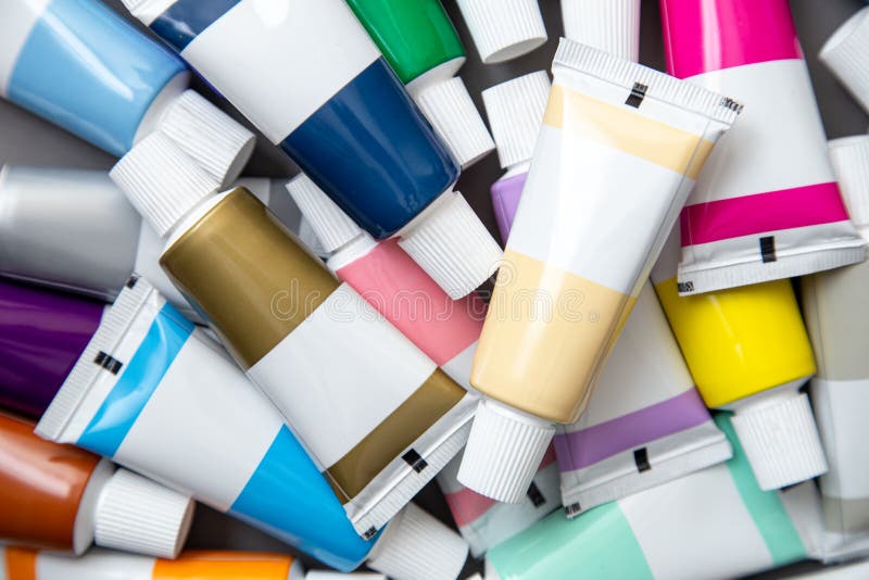 Tubes of Acrylic Paint in Different Colors, Close Up. Stock Photo ...