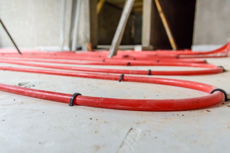 Tubes of the Underfloor Heating System on a Styrofoam Insulation Stock ...