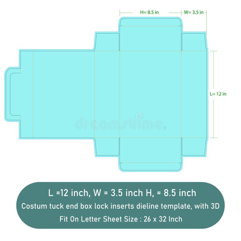 Tuck End Box Costum Lock Inserts Dieline Template Stock Vector ...