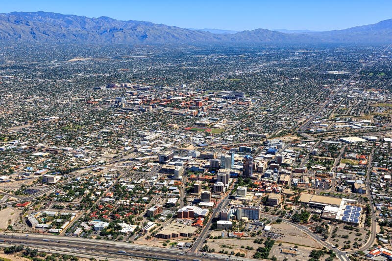 Tucson, Arizona Aerial with Runway and Boneyard Stock Image - Image of ...