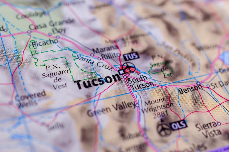 Tucson, Arizona en mapa foto de archivo. Imagen de situado - 114074760