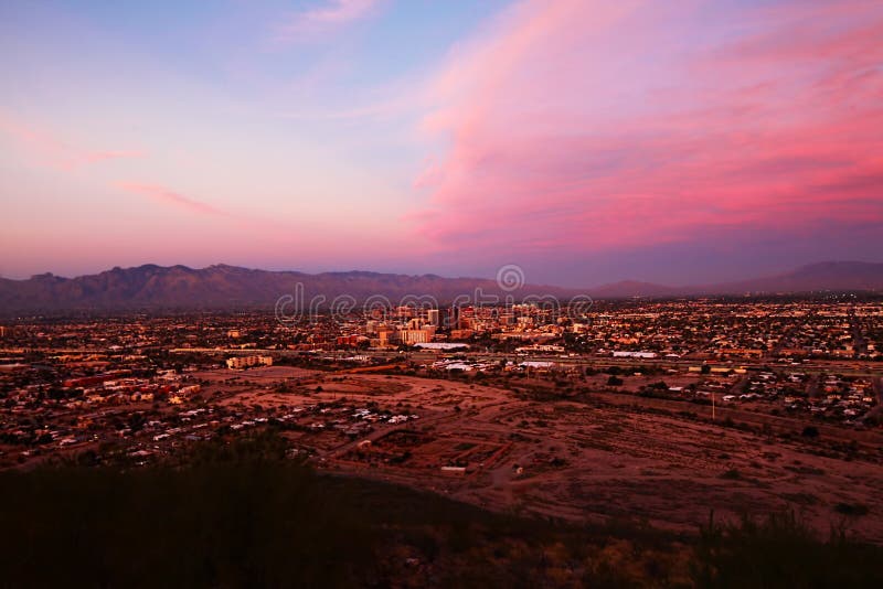 The Tucson Skyline at Twilight Stock Image - Image of city, skyline ...