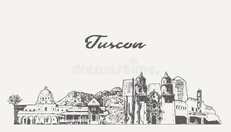 Tucson Skyline, Arizona, USA Stock Vector - Illustration of landmarks ...