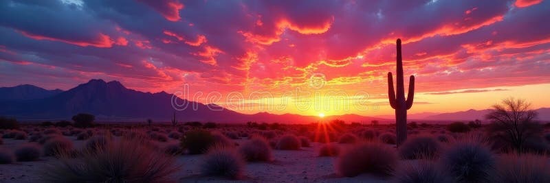 Tucson Sunset, Vibrant Hues Paint the Desert Sky, Fire, Sand Stock ...