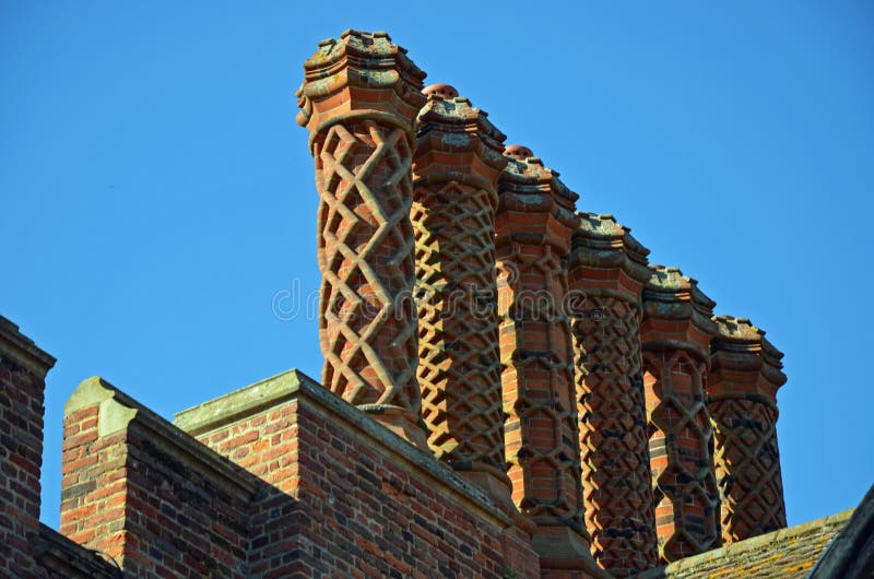 Tudor Chimneys at Chenies Manor House, Buckinghamshire, UK Stock Photo ...