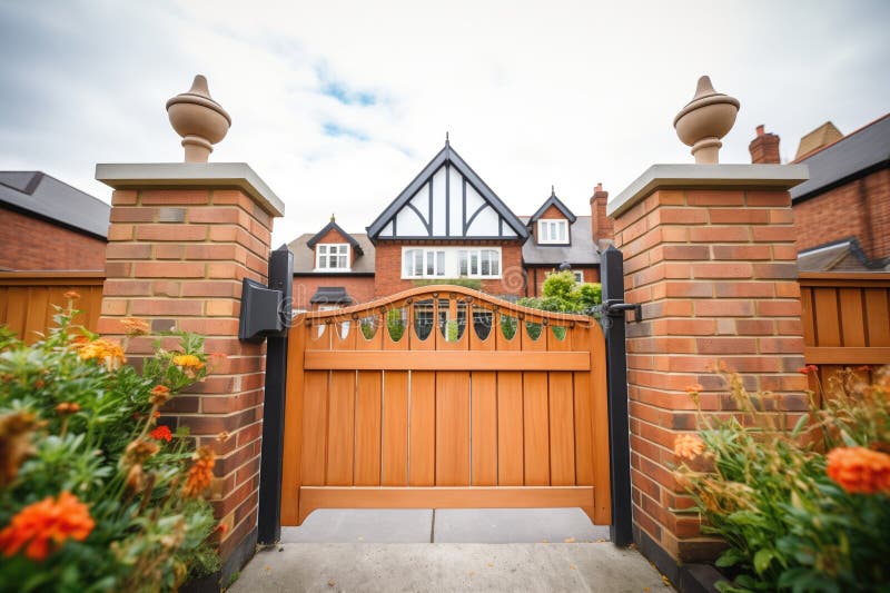 Tudor Estate Gate with Brick and Timber Details Stock Image - Image of ...