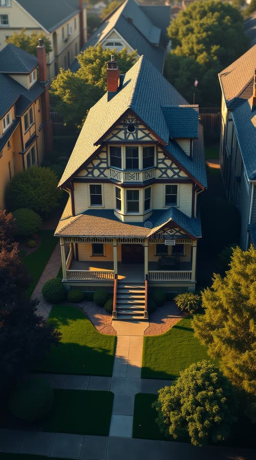 Tudor Revival-Style Home with Decorative Half-Timbering Drone View ...