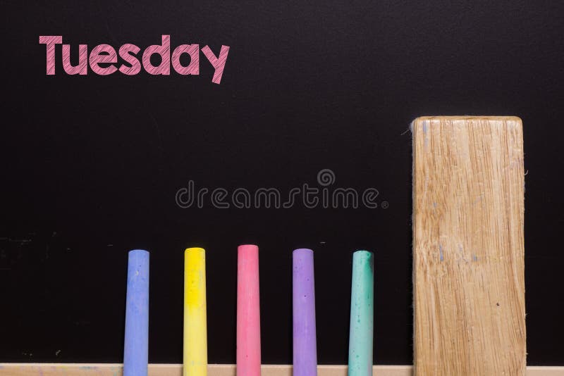 Tuesday on Blackboard with Chalk and Eraser Stock Photo - Image of dust ...