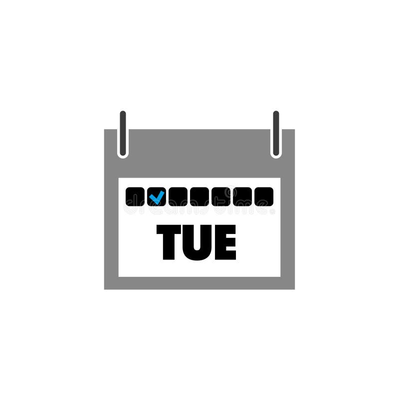 Tuesday Calendar Icon. daily Box Shape. Tue Label Vector. Blue Check ...
