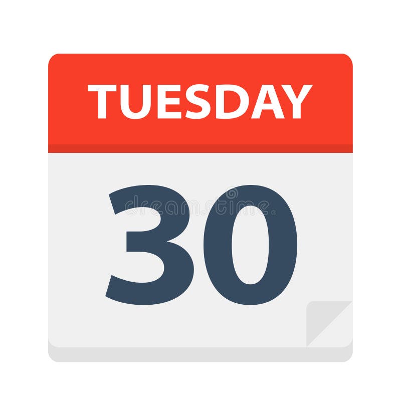 Tuesday 30 - Calendar Icon. Vector Illustration of Week Day Paper Leaf ...