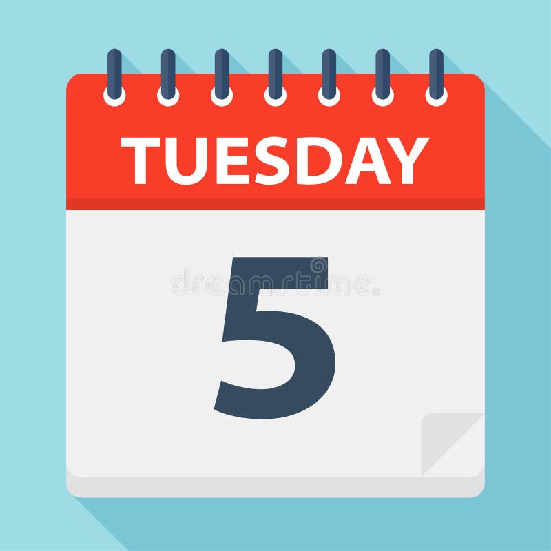 Tuesday 5 - Calendar Icon. Vector Illustration of Week Day Paper Leaf ...