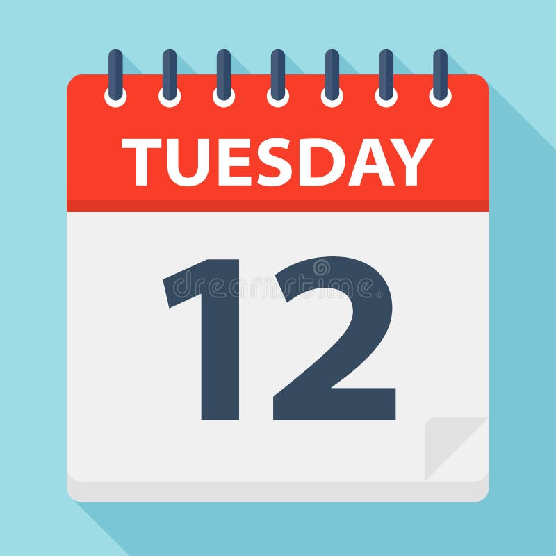 Tuesday 12 - Calendar Icon. Vector Illustration of Week Day Paper Leaf ...