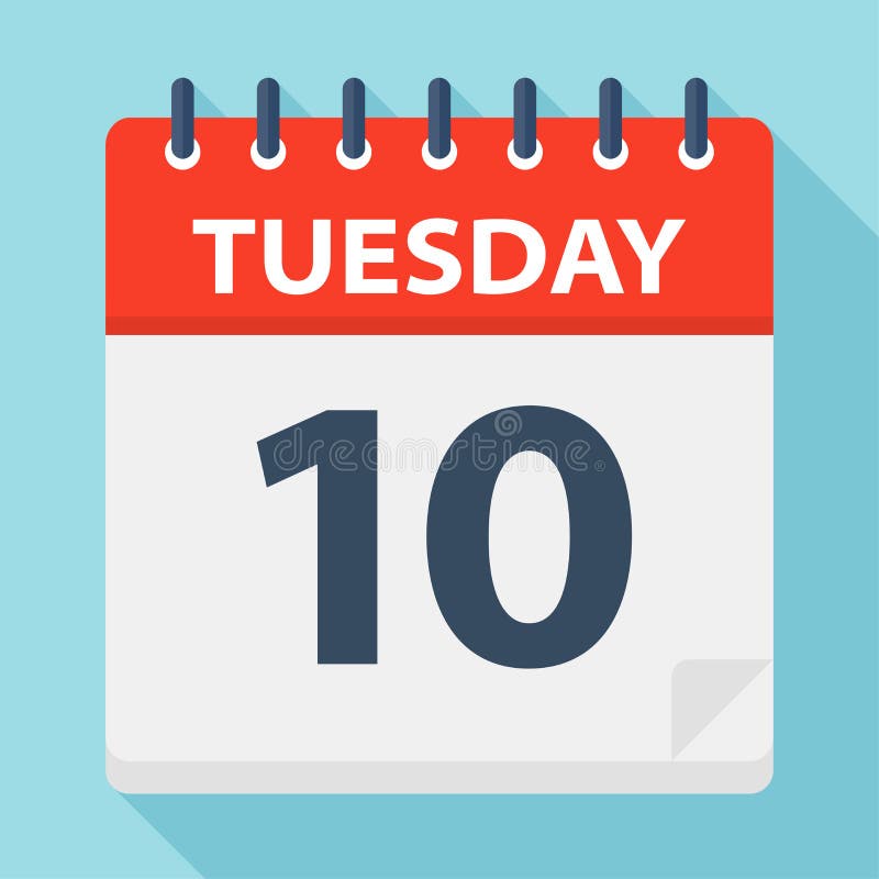 Tuesday 10 - Calendar Icon. Vector Illustration of Week Day Paper Leaf ...