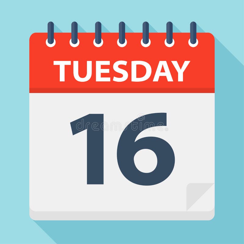 Tuesday 16 - Calendar Icon. Vector Illustration of Week Day Paper Leaf ...