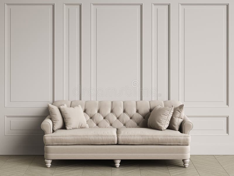 Tufted Ivory Color Sofa in Classic Interior with Copy Space Stock ...