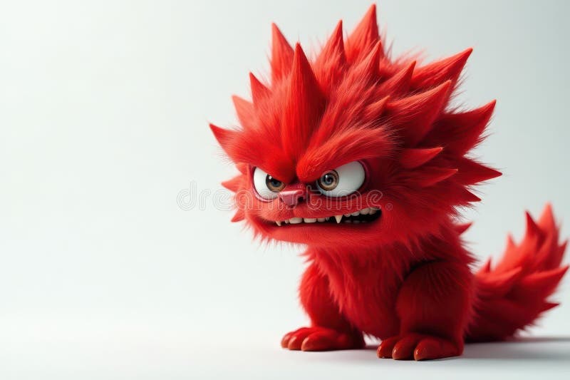 Tufted Red Monster, Furious Face, White Backdrop, Stuffed, Element, Red ...