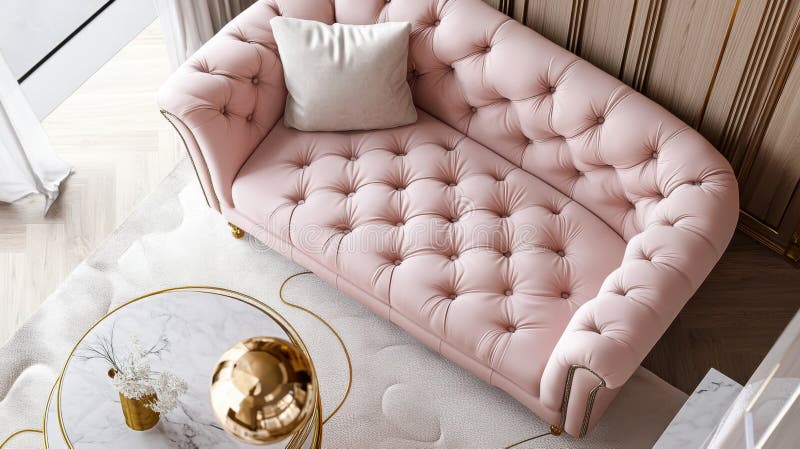 A Tufted Surface in Soft Pink with Gold Accents for a Luxurious ...
