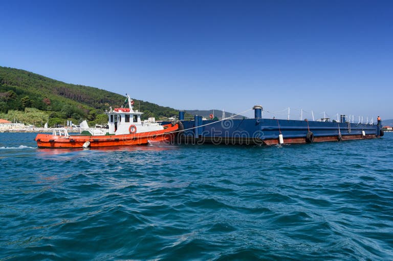 Tug boat and barge stock photo. Image of landscape, ship - 33290048