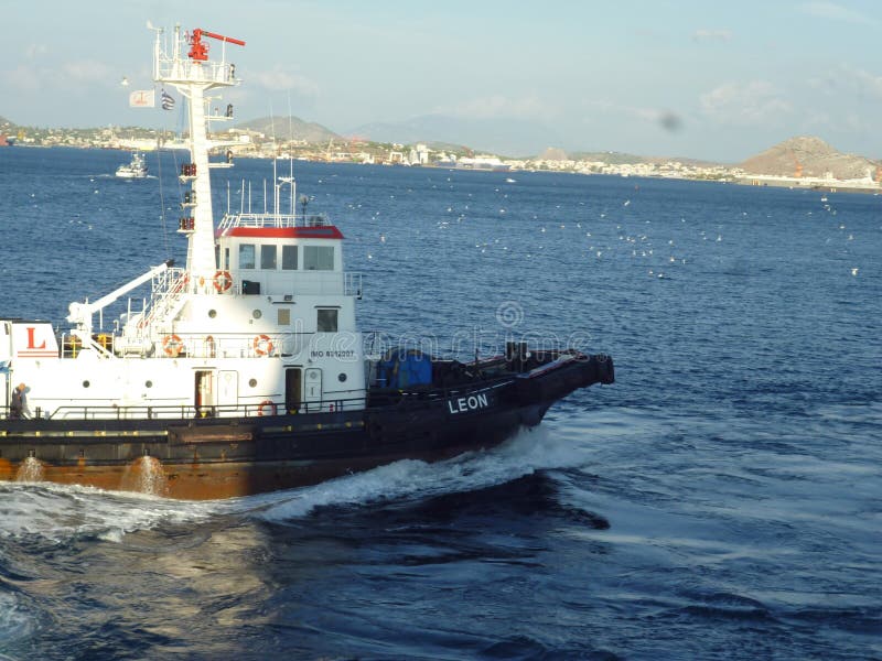 Tug boat among birds editorial photo. Image of birds - 146770421