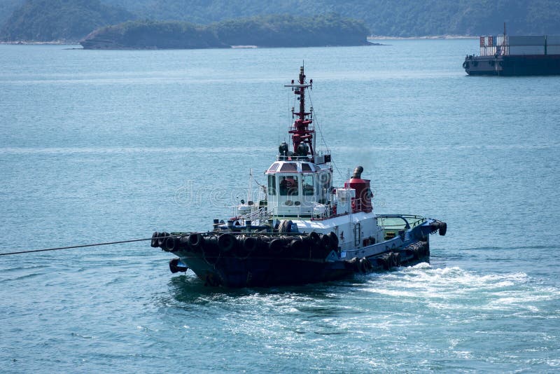 Tug Boat in the Container Terminal. Stock Image - Image of import ...
