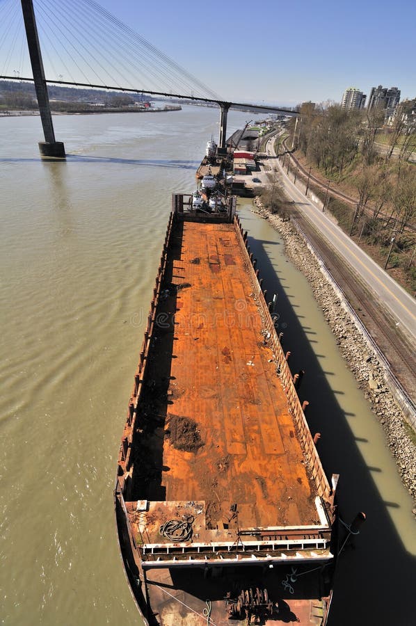 Tug Container Ship Anchored at the Rive Coast Stock Photo - Image of ...