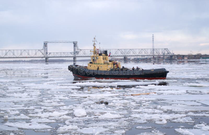 Tug and Driving of Ice on River Stock Image - Image of springtime ...