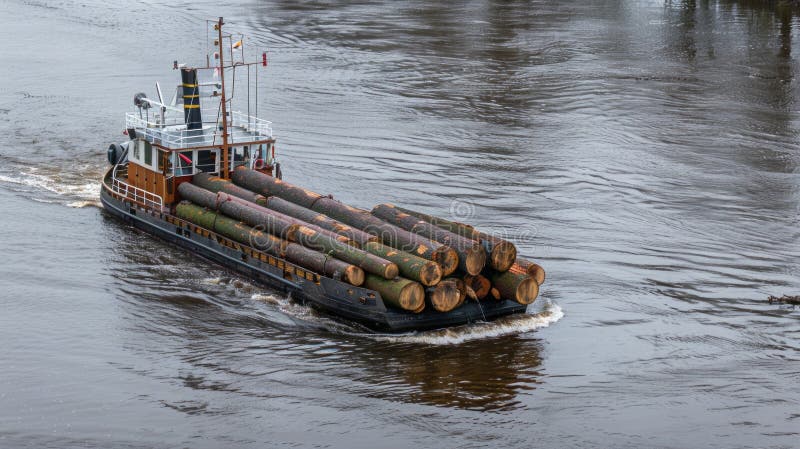 Tug Towing Timber on Fraser River Stock Photo - Image of beautiful ...
