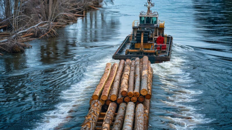 Tug Towing Timber on Fraser River Stock Photo - Image of forest, scenic ...