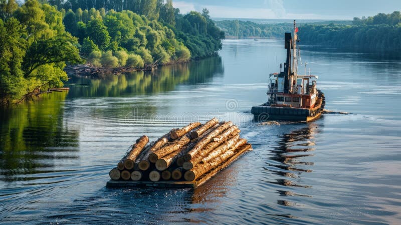 Tug Towing Timber on Fraser River Stock Image - Image of beautiful ...