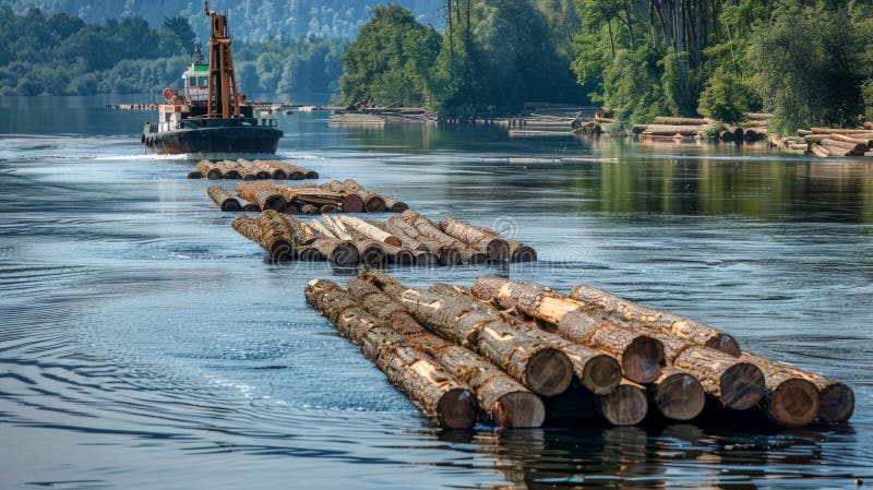 Tug Towing Timber on Fraser River Stock Photo - Image of lumber, tree ...