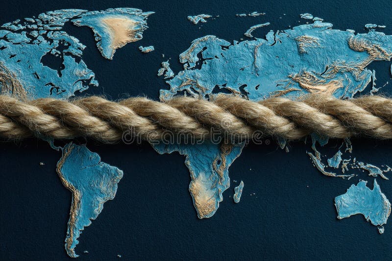 Tug of War between Cargo Ships Represented by Ropes Over a World Map ...