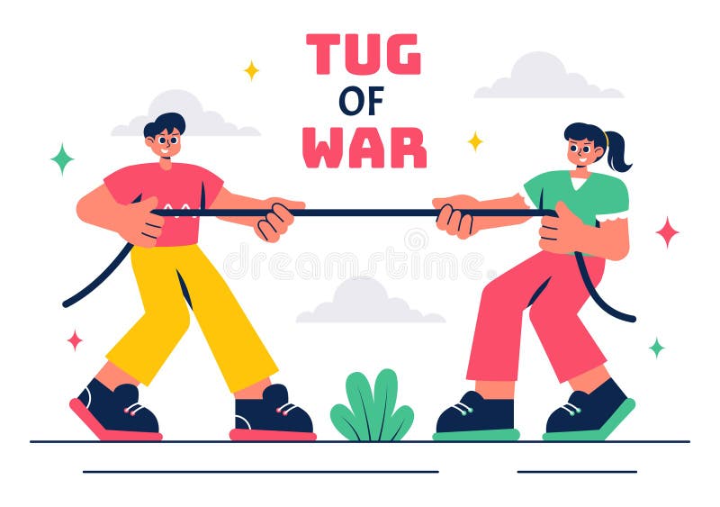 Tug of War Vector Illustration Featuring People Pulling Opposite Ends ...