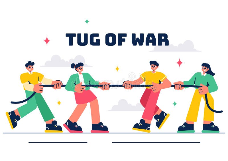 Tug of War Vector Illustration Featuring People Pulling Opposite Ends ...