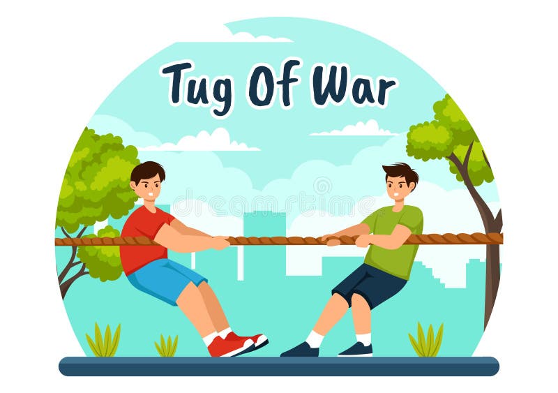 Tug of War Vector Illustration with People Pulling Opposite Ends of a ...