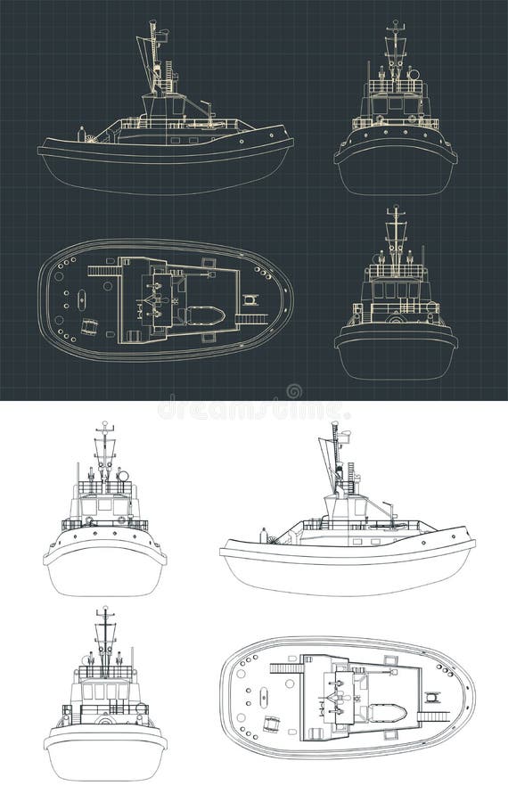 Tugboat Blueprints Illustration Stock Vector - Illustration of cargo ...
