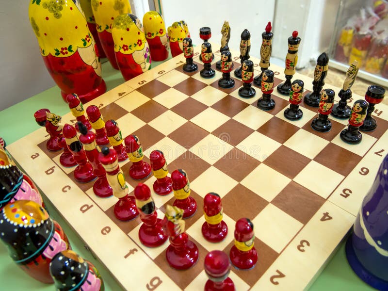Chess Pieces in the Form of Nesting Dolls Editorial Stock Image - Image ...