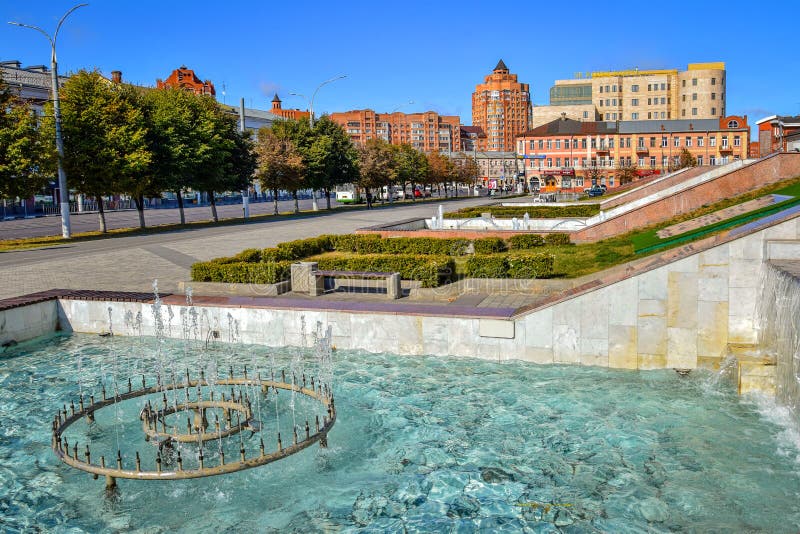 City Boulevard with a Fountain in Tula Stock Photo - Image of tourism ...