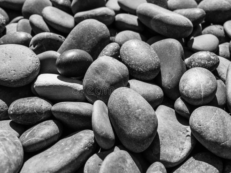 Smooth River Stones in Bright Overhead Sunlight Close-up B W Stock ...