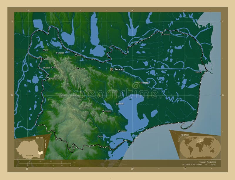 Tulcea, Romania. Physical. Labelled Points of Cities Stock Illustration ...