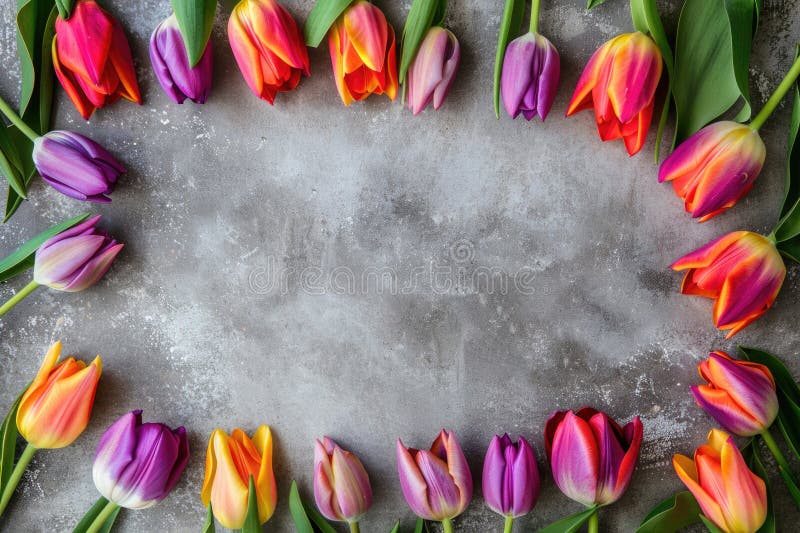 Tulip Border with Blank Space. Stock Photo - Image of orange, purple ...