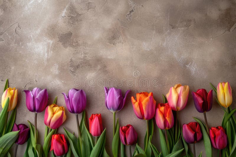 Tulip Border with Blank Space. Stock Photo - Image of layout, spring ...