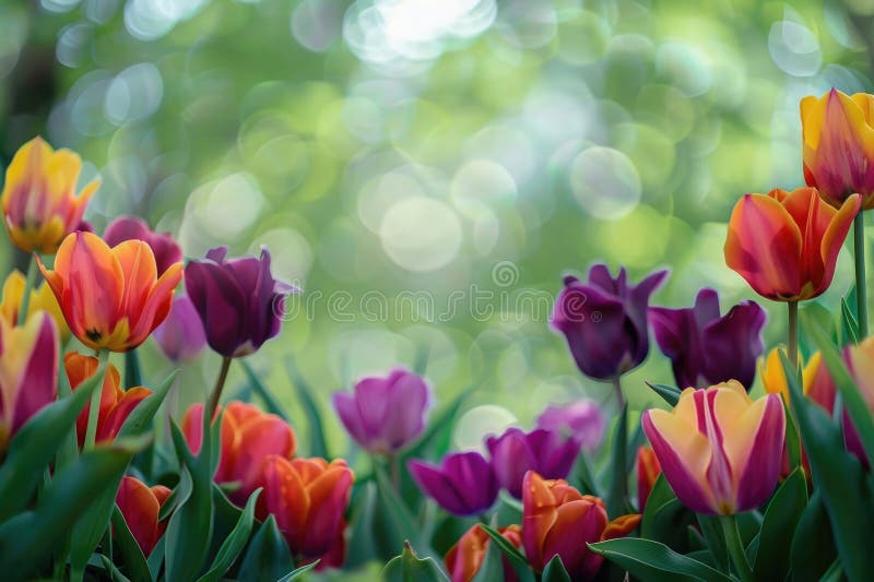 Tulip Border with Blank Space. Stock Image - Image of colorful, garden ...