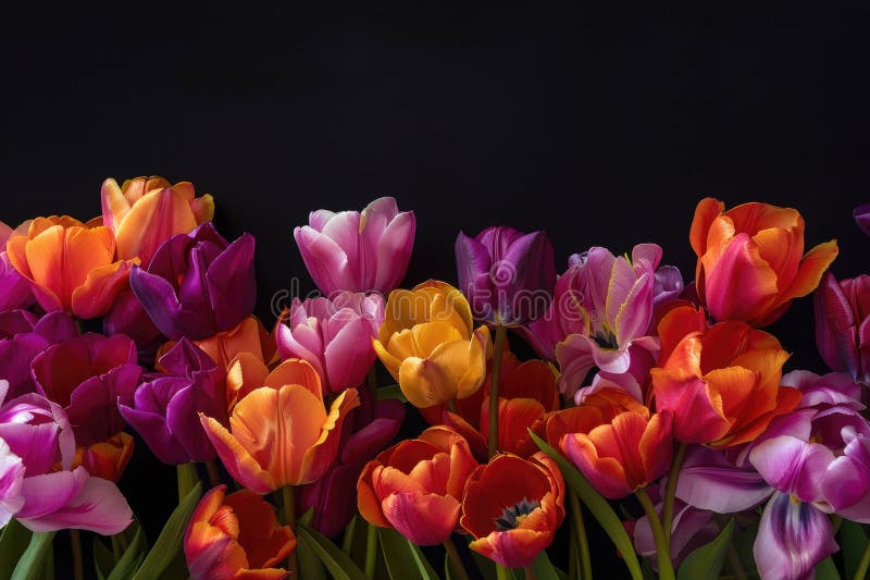 Tulip Border with Blank Space. Stock Photo - Image of layout, purple ...