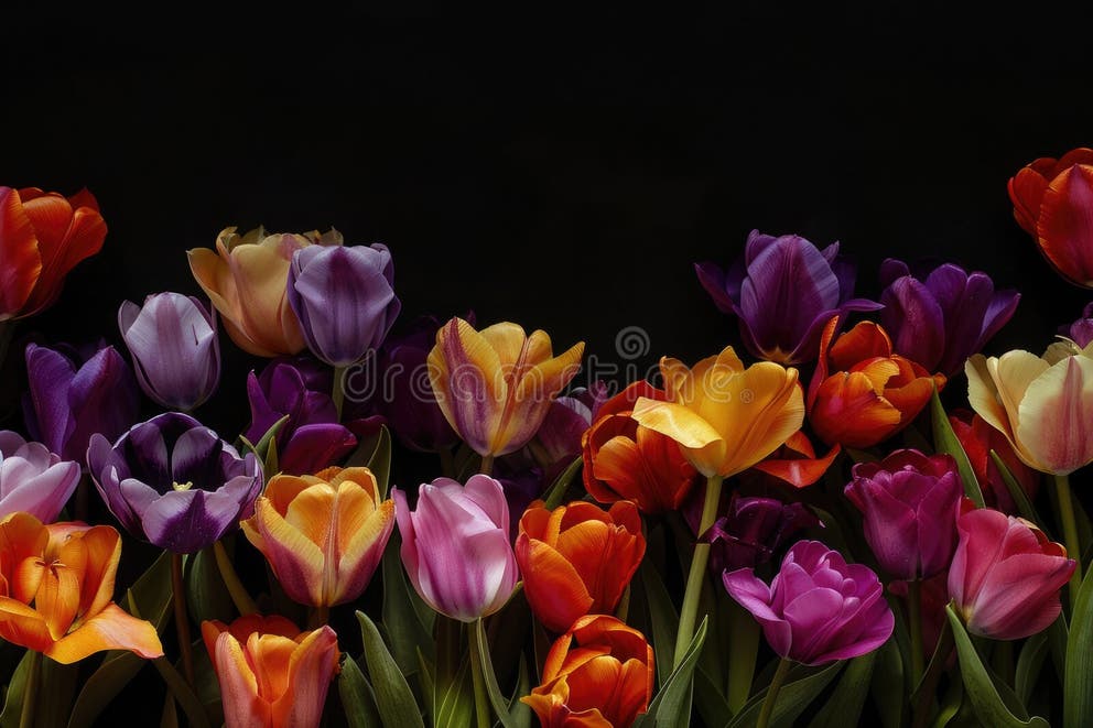 Tulip Border with Blank Space. Stock Photo - Image of fresh, nature ...