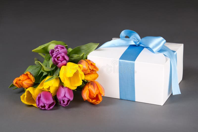 Tulip Bouquet with Gift Box Stock Photo - Image of bright, nature: 29616342