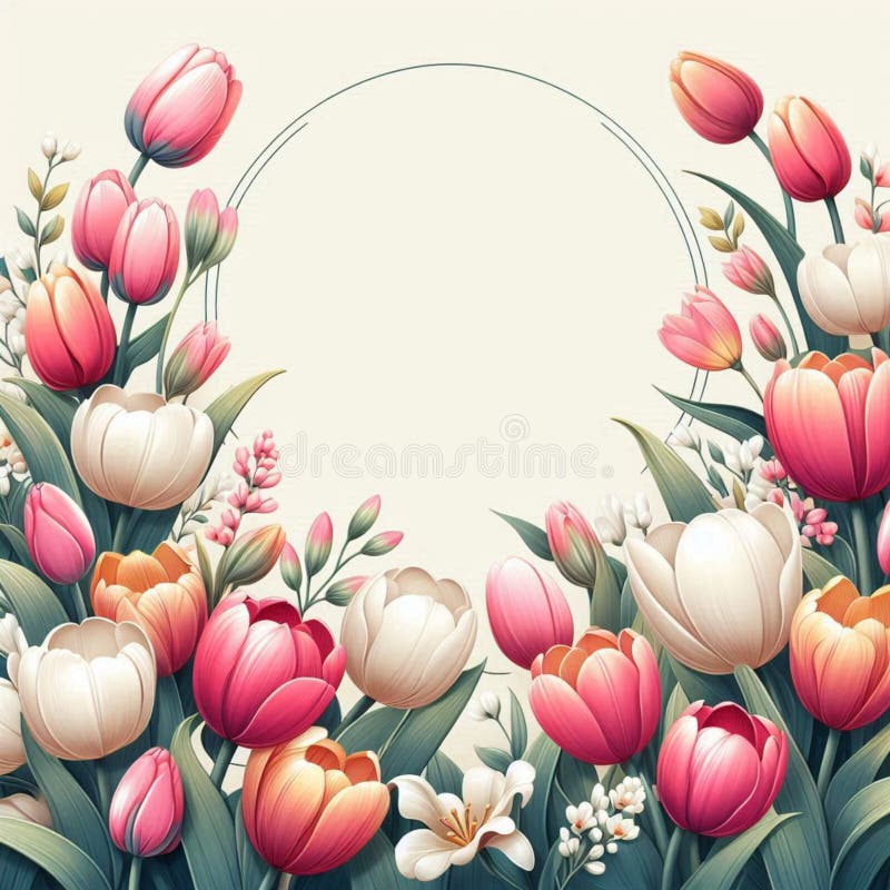Tulip Colourful Border Frame with Central Blank Copyspace Stock ...