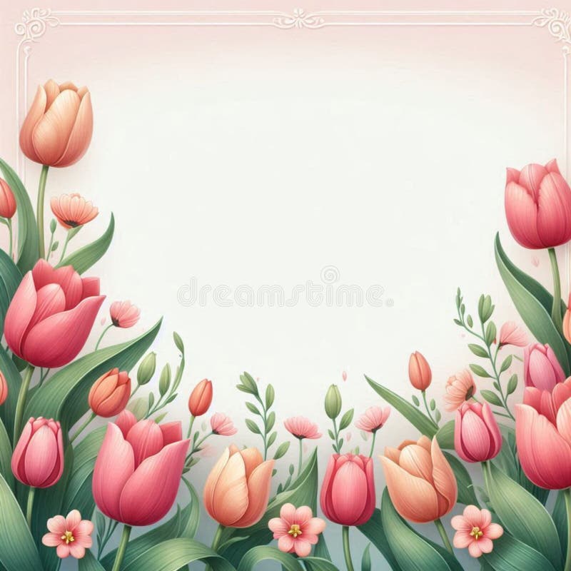 Tulip Colourful Border Frame with Central Blank Copyspace Stock Photo ...