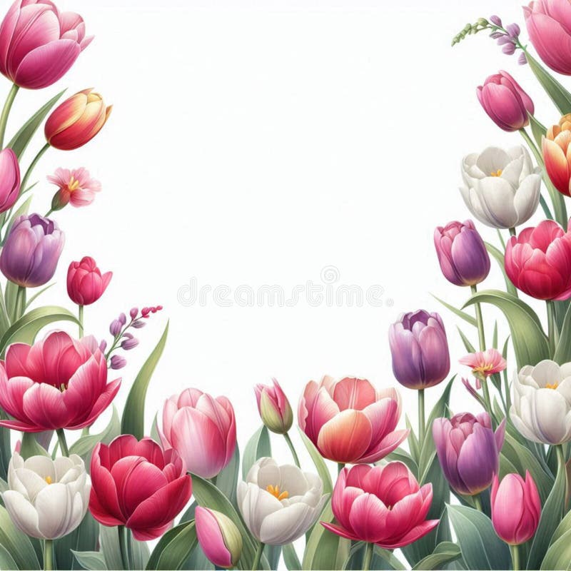 Tulip Colourful Border Frame with Central Blank Copyspace Stock Photo ...