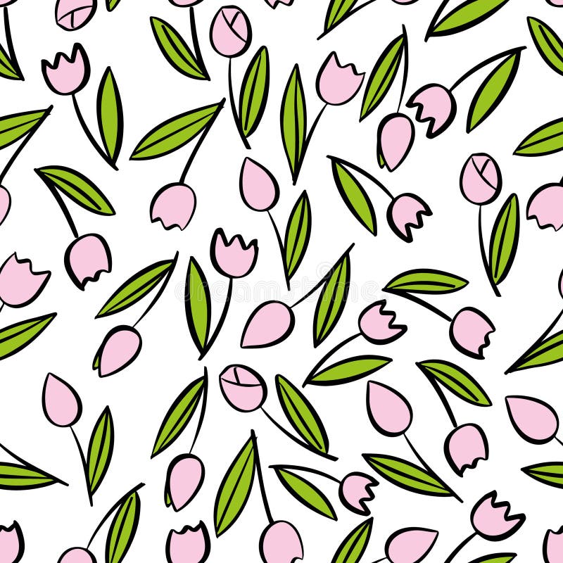 Tulip Cute Seamless Botany Pattern Textile Design Stock Photo ...